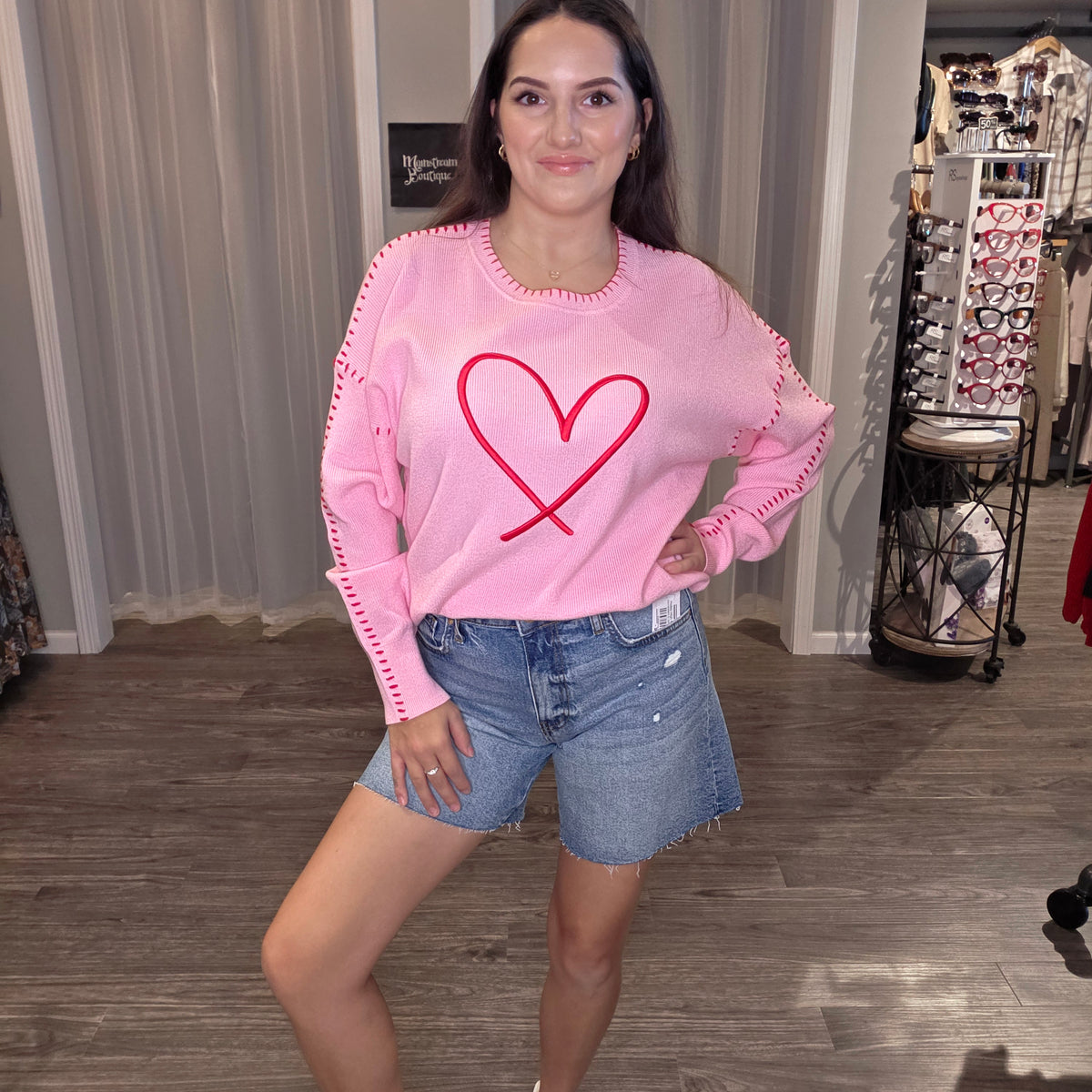 Heart Embroidered Sweater – Mainstream Boutique-Fargo