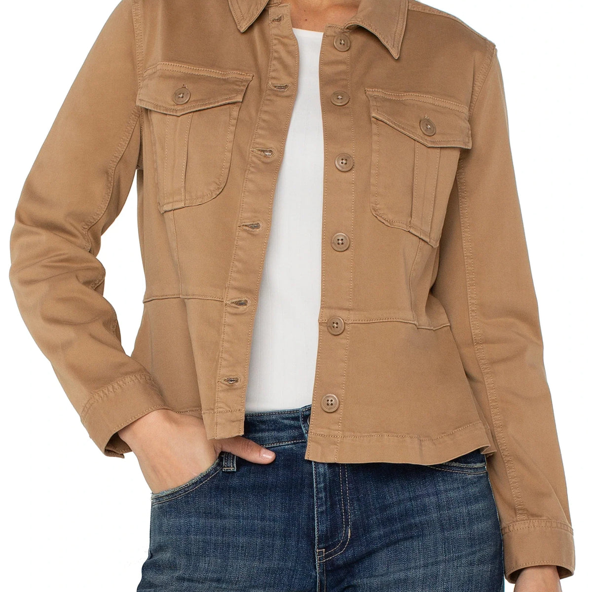 LIVERPOOL Peplum Hem Trucker Jacket – Mainstream Boutique-Fargo